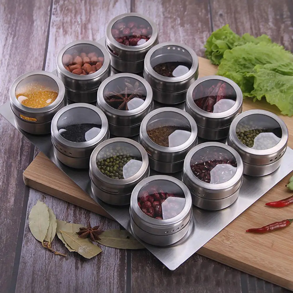 Magnetic Spice Jars With Wall Mounted Rack Stainless Steel Spice Spice ...