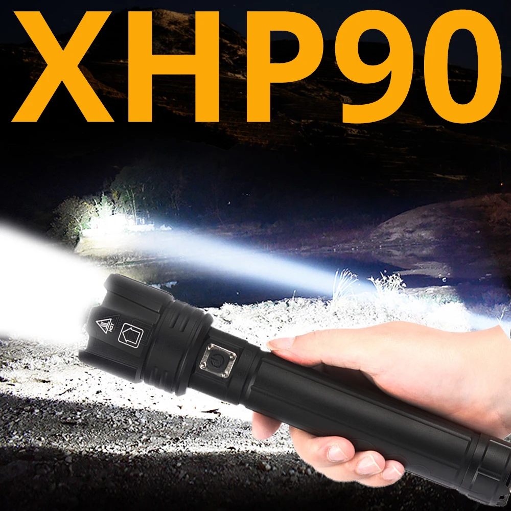 Linterna Led potente XHP90 de 90000LM, linterna con Zoom de carga USB ...