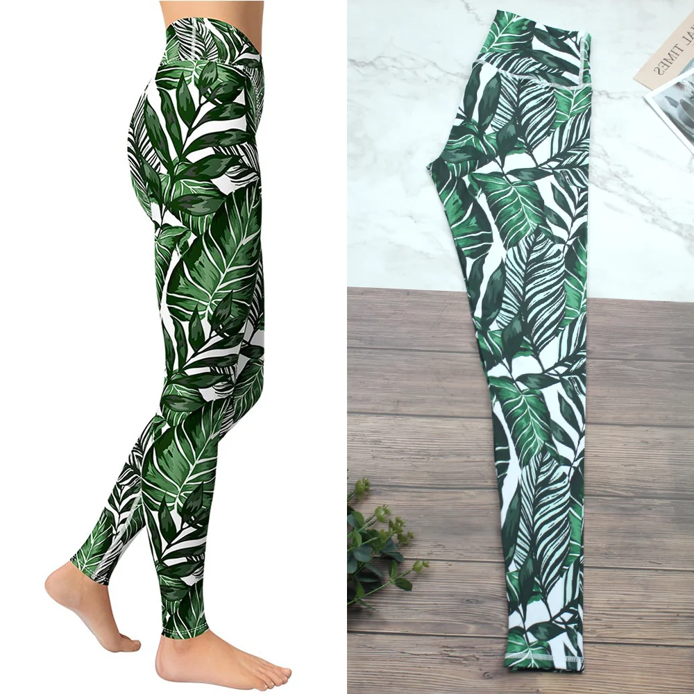 GOSSINA pantalones de Yoga con hojas verdes para mujer, mallas ...