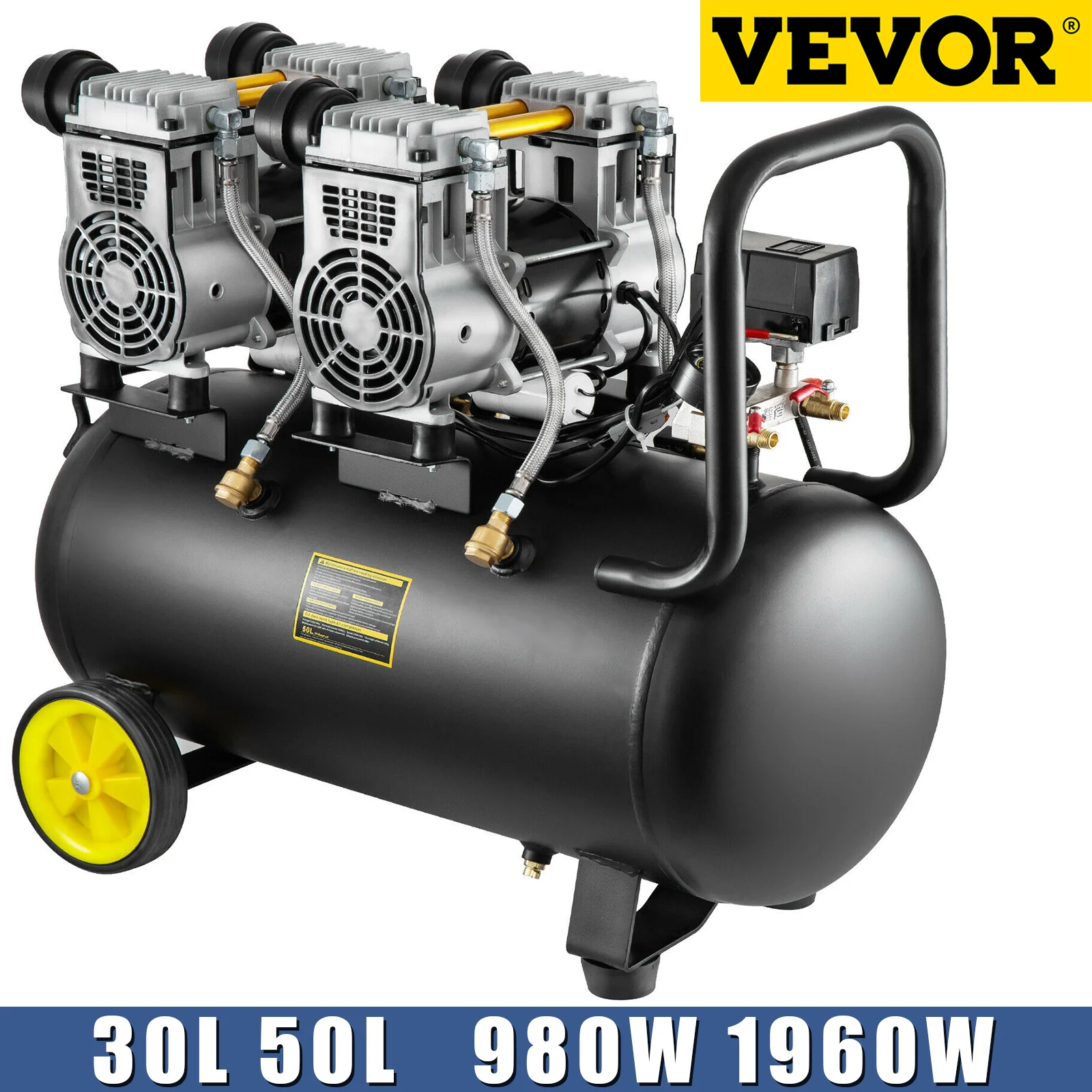 Vevor 30l 50l Silent Air Compressor 220v Portable Oil Free Air ...