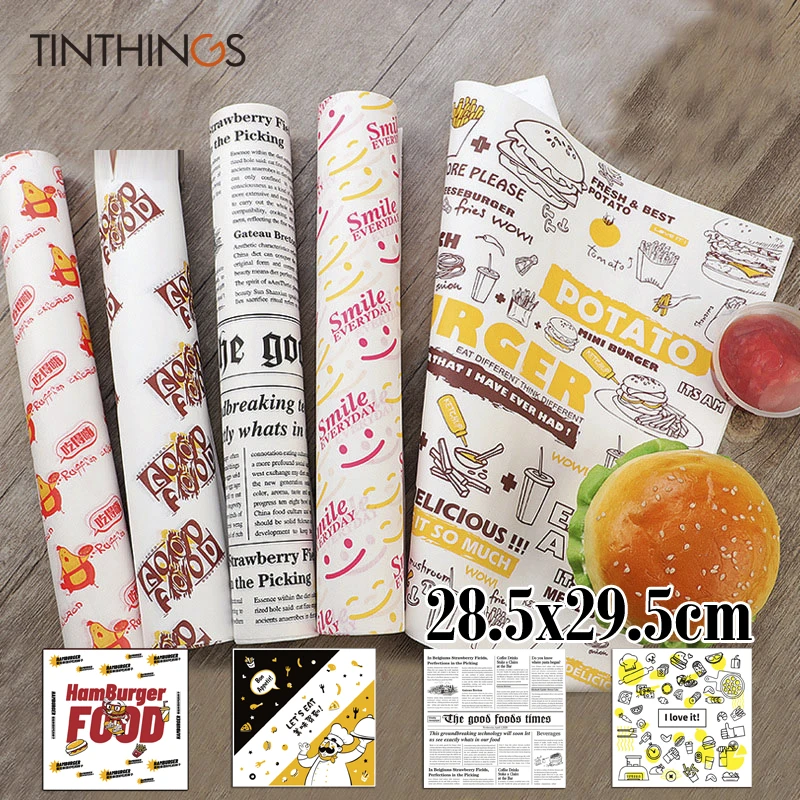 100pcs Oil-proof Wax Paper For Food Wrapper Paper Bread Sandwich Burger ...