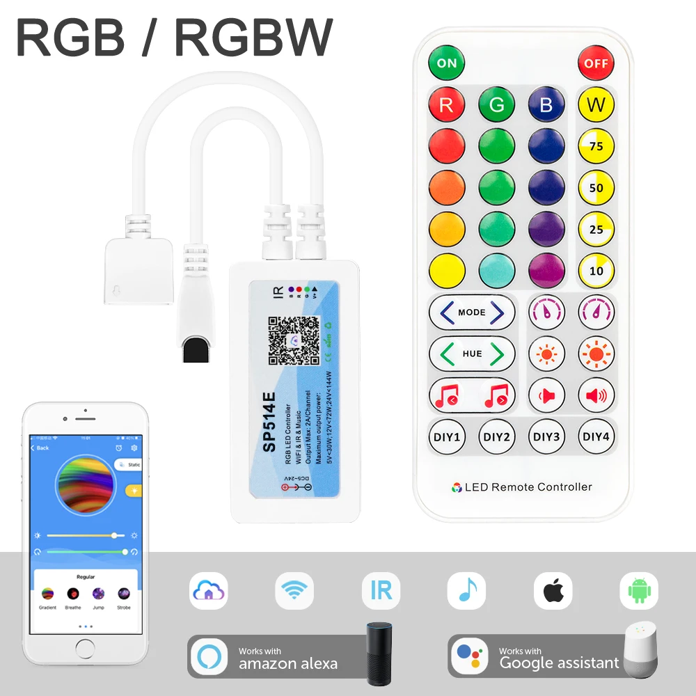 WiFi-Alexa-Google-Home-RGB-RGBW-LED-Controller-Music-IR-38Key-2835-5050 ...