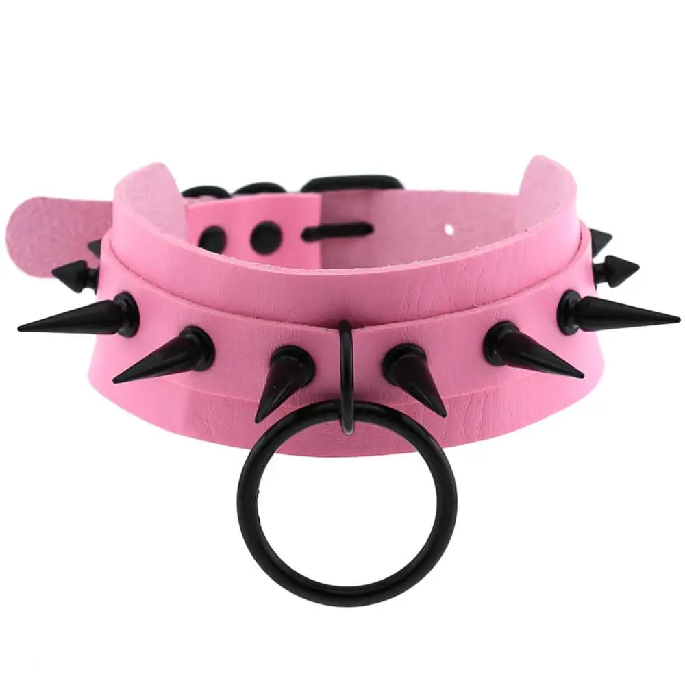 Pink Choker Black Spike Necklace For Women Metal Rivet Studded Collar ...