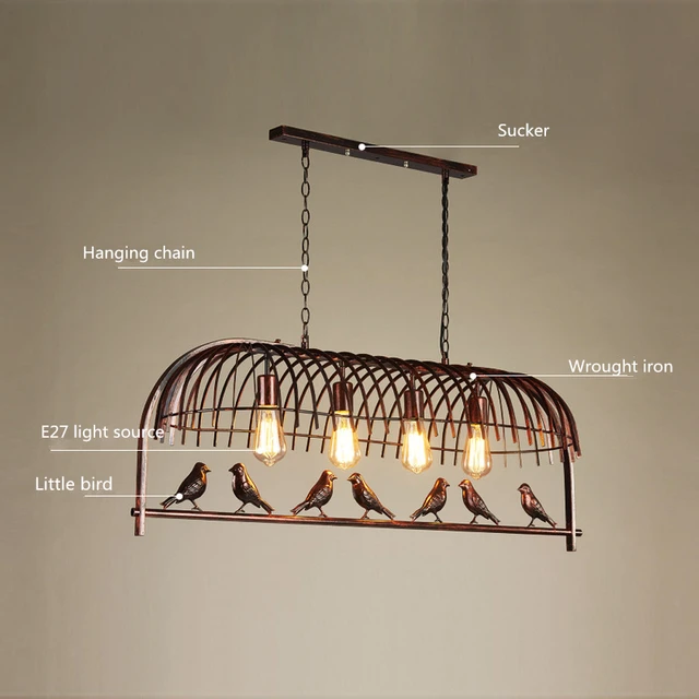 Vintage Retro Rust Bird Cage Pendant Light Fixture Loft Industrial Sty ...
