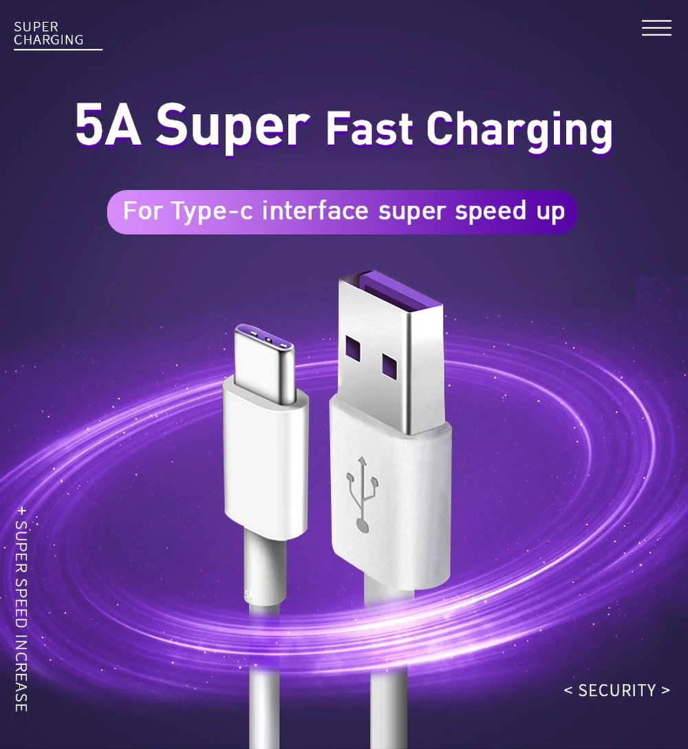 Câble téléphone,Câble USB type-c 5A blanc pour recharge rapide et ...