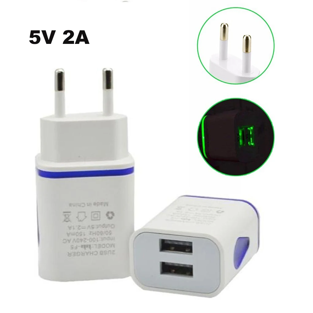 Universal USB Wall Charger Dual Port 2A Output LED light Travel Plug ...