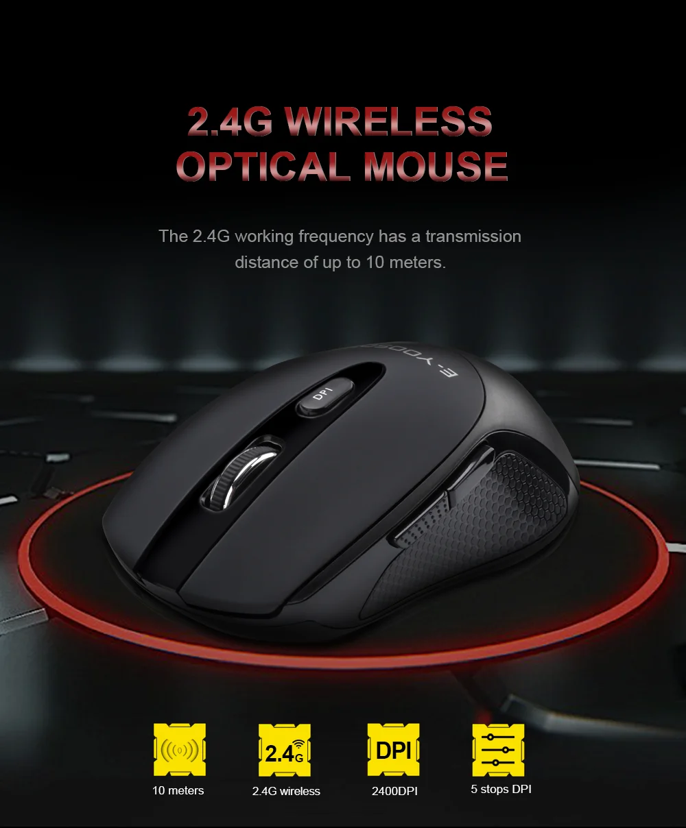 E-YOOSO E-1020 USB 2.4G Wireless Gaming Noiseless mute Mouse 2400 DPI ...