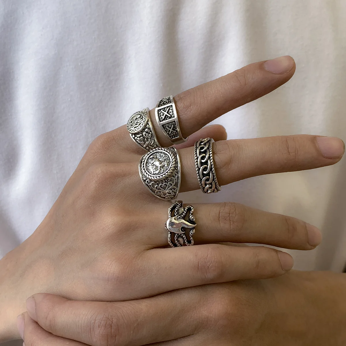 Aprilwell-5-Pcs-Punk-Geometric-Ring-Set-for-Men-Vintage-Stamp-Snake ...