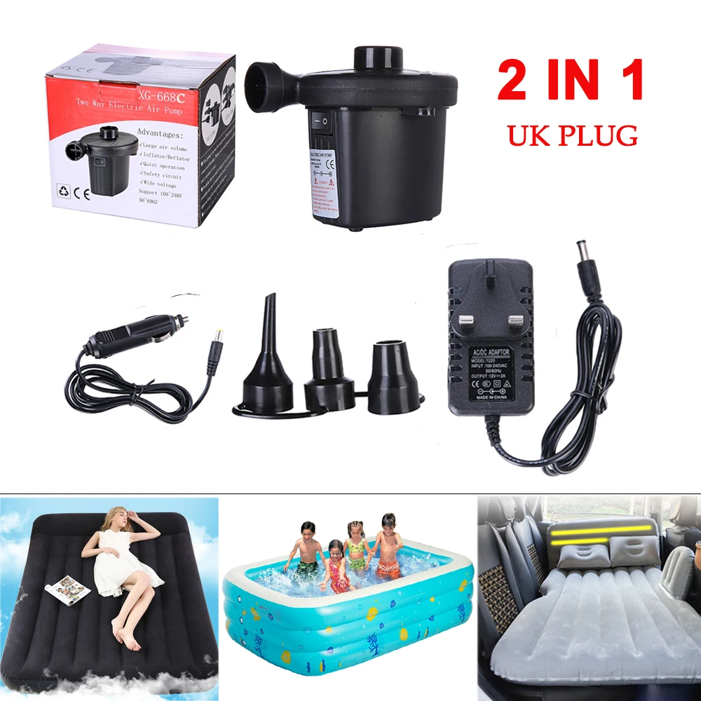 2in1-Electric-Air-Pump-Inflator-for-Inflatables-Camping-Bed-Pool-12V ...