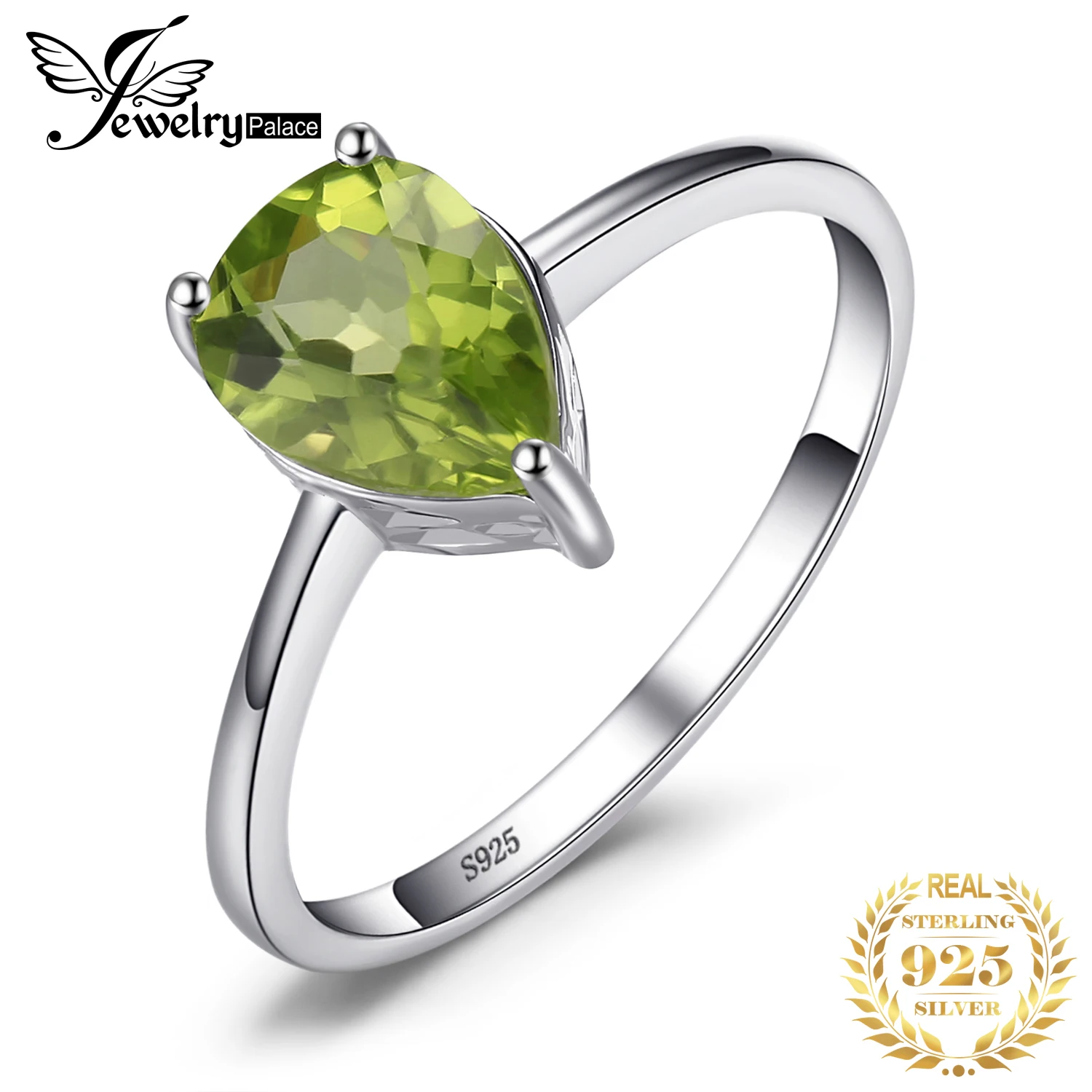 JewelryPalace Genuine Peridot Ring Solitaire 925 Sterling Silver Rings ...