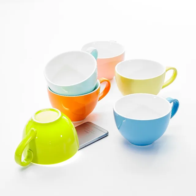 6-Piece 6-Colors 375ML Porcelain Coffee Cup Set with Handle