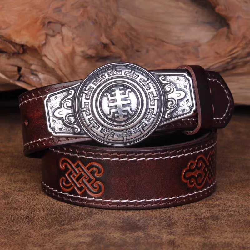 Vegetable-tanned-leather-embossed-belt-male-retro-ethnic-style-carved ...