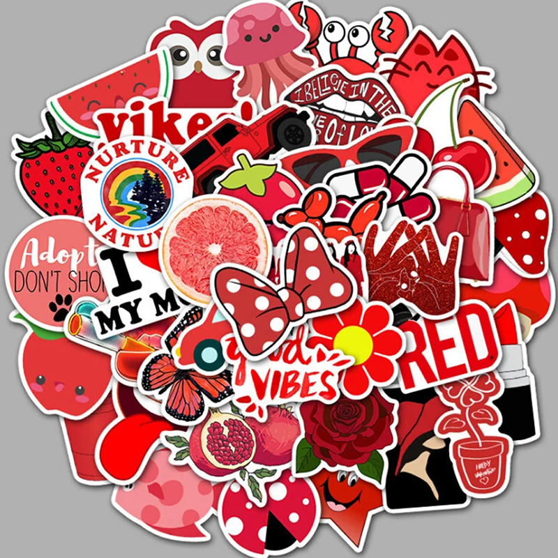 50PCS Cartoon Red Girls Stickers For Chidren Toy Waterproof Sticker to ...