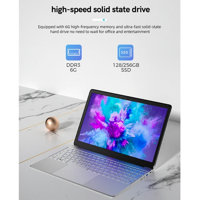 KUU A8S 15.6 inch Student Laptop 6GB RAM 256GB SSD Notebook For intel J3455 Quad Core Ultrabook ...