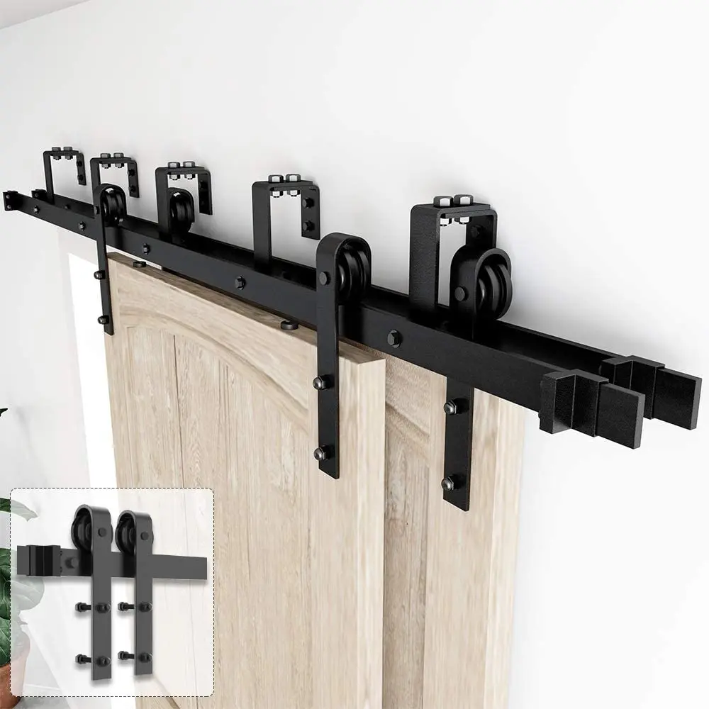 Jachor 4-16ft Double Track Barn Door Slide Hardware Kit Top Mounted J ...