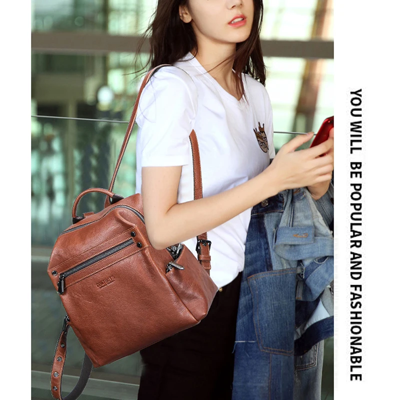 Contact's Retro Small Backpack Women Genuine Leather Rucksack Women's ...