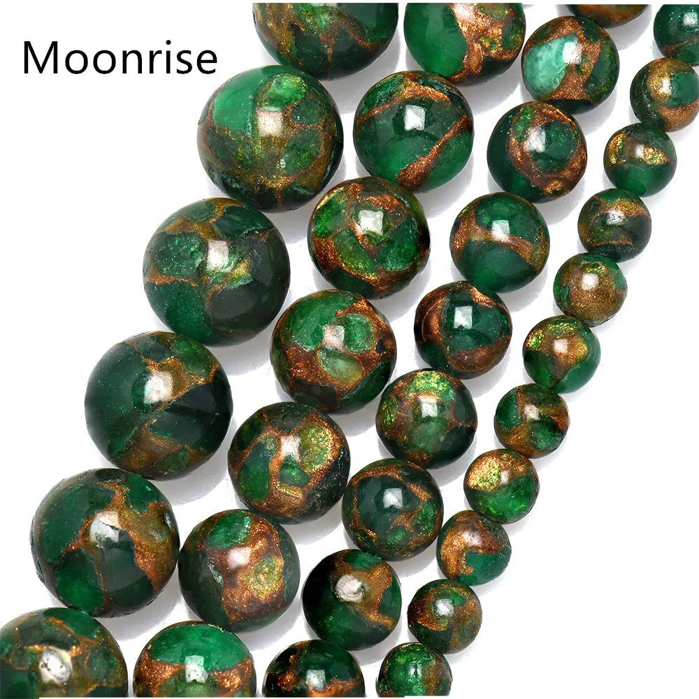 Natural-Stone-Beads-Gold-Green-Colored-Cloisonne-Beads-6-8-10mm-Fit-DIY ...