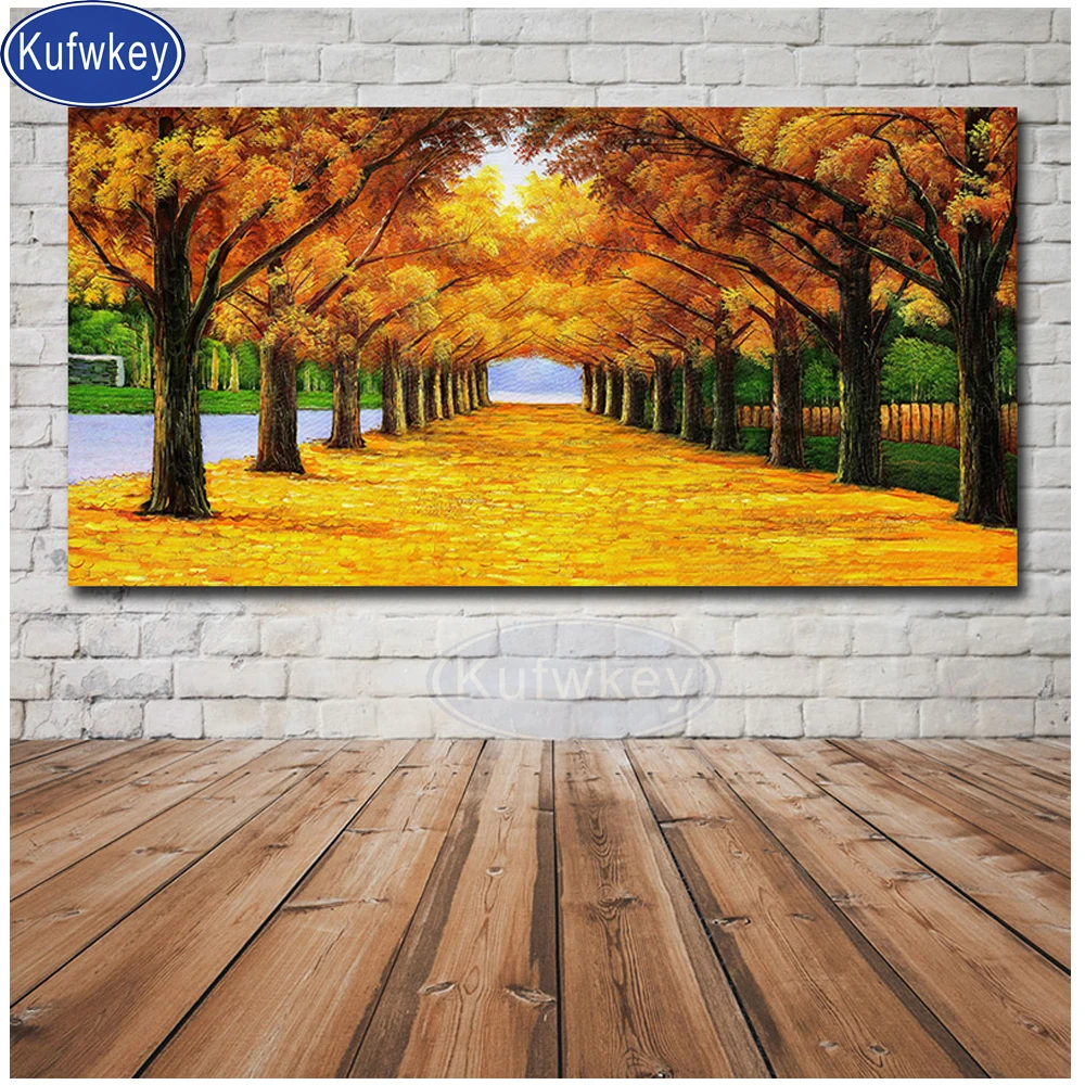 Full Square Round Diamond Embroidery Autumn Scenery Trees Large Diy 5d ...