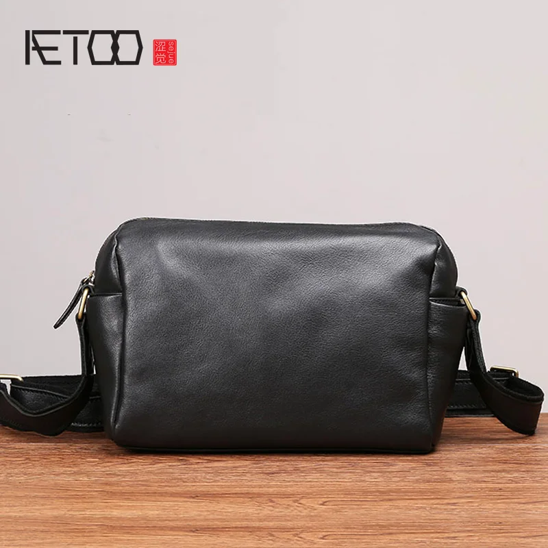 AETOO Наплечная Сумка из воловьей кожи, мужская кожаная мягкая косая ...