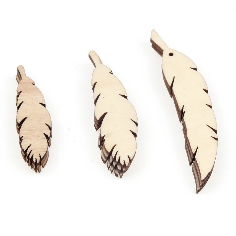 20pcs Mixed Wood Feather Home Decoration Scrapbookings DIY Wood Crafts ...