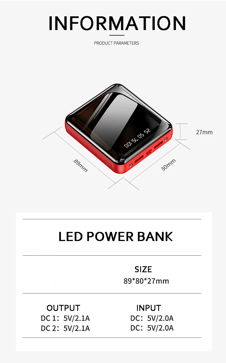 보조베터리 미니 대용량 10000 MAh 미러 디지털 디스플레이 케이블 모바일 전원 공급 장치|무선 충전기| - AliExpress