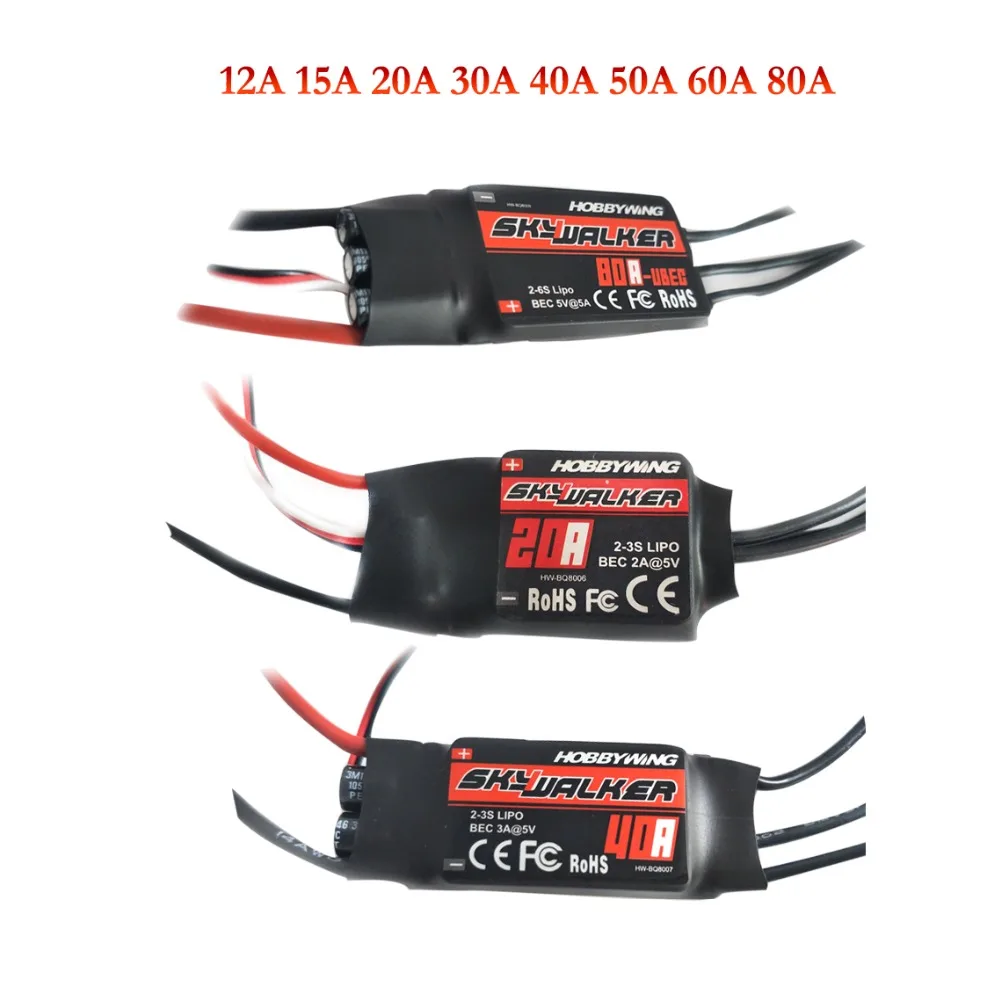 Hobbywing Skywalker 2-6S Brushless ESC Speed Controller 12A/15A/20A/40A/50A/60A/80A Build in BEC ...