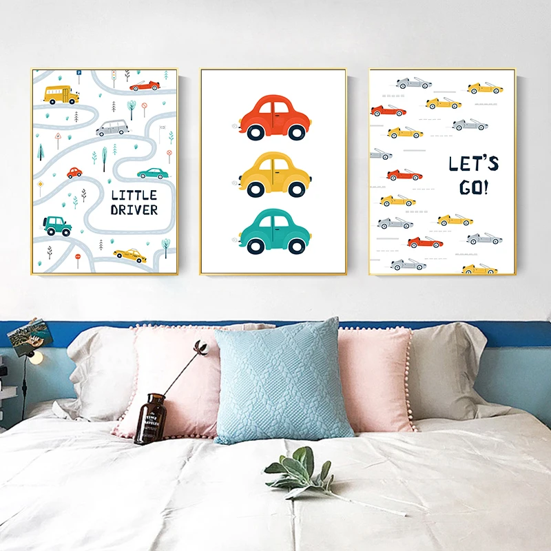 Cartoon-Toy-Car-Poster-Driver-Club-Canvas-Painting-Boy-Car-Print ...