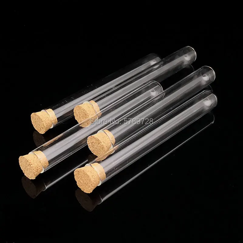 50pcs 13x100mm Glass round bottom tube with cork stopper,Thickened flat ...
