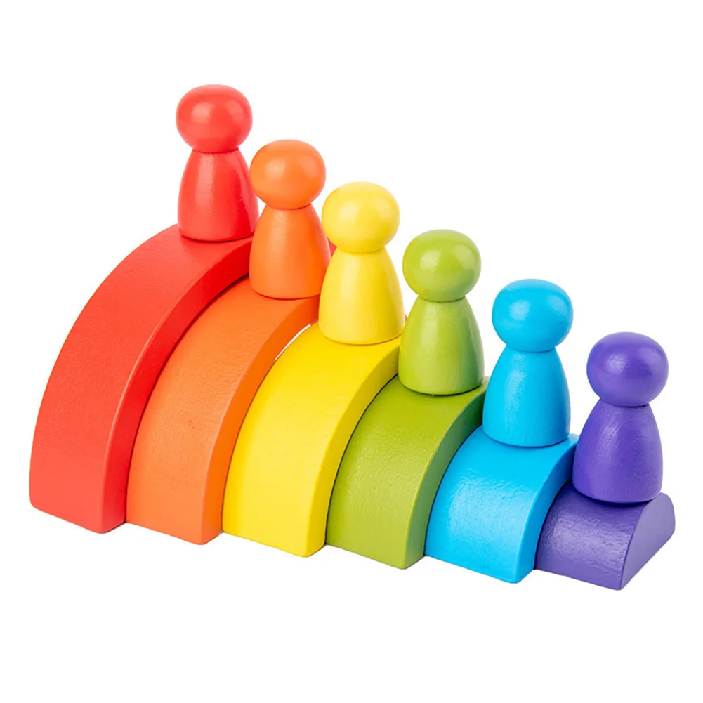 New Rainbow Wooden Baby Educational Toys Creative Rainbow Building Blo ...