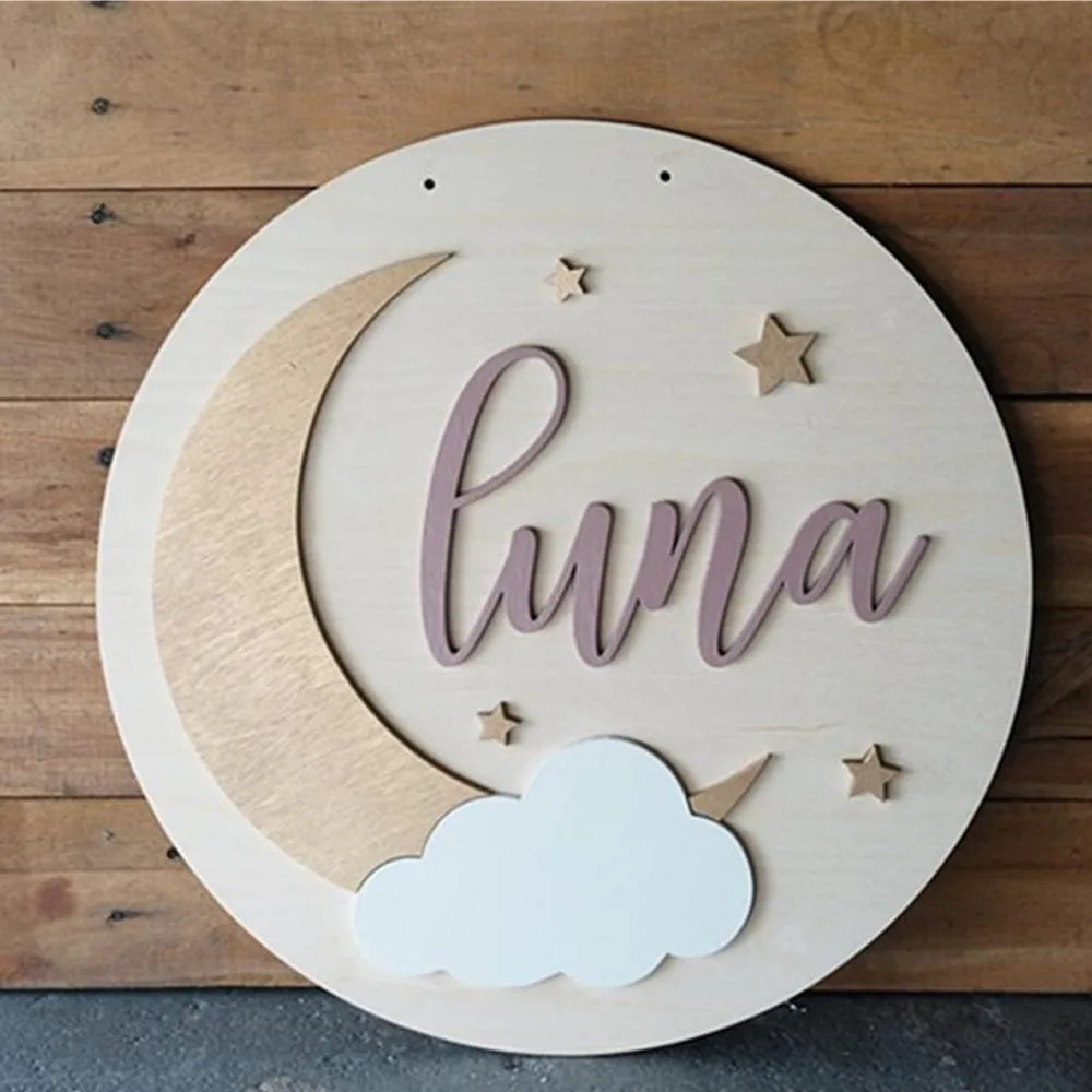Party Décor Banners & Signs Wooden Baby Announcement Nursery Name Sign ...