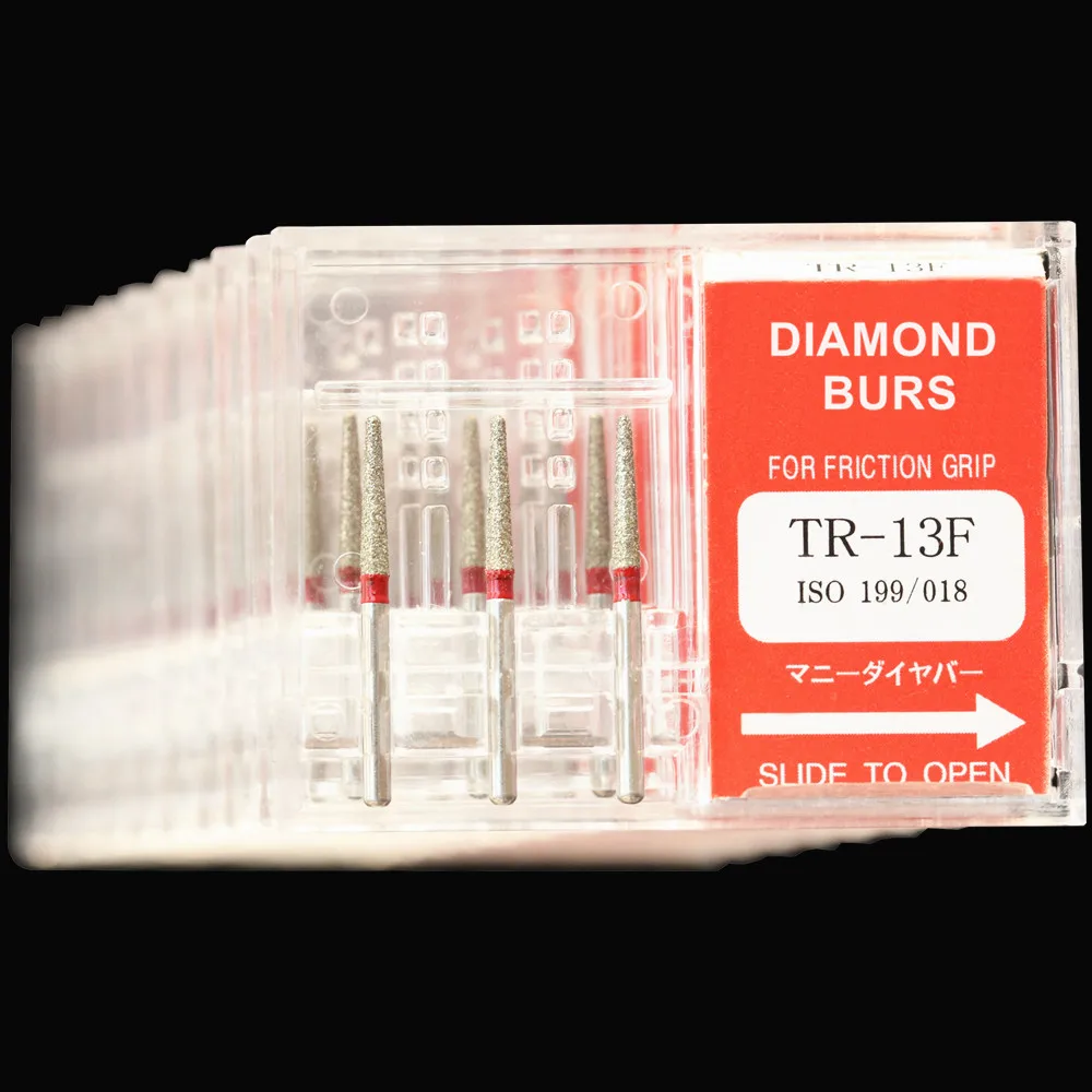 10แพ็ค Dental Diamond Burs TR 13F เจาะขัดหัวเครื่องมือ FG 1.6มม.ความเร็วสูง Handpiece DIA BURS ...