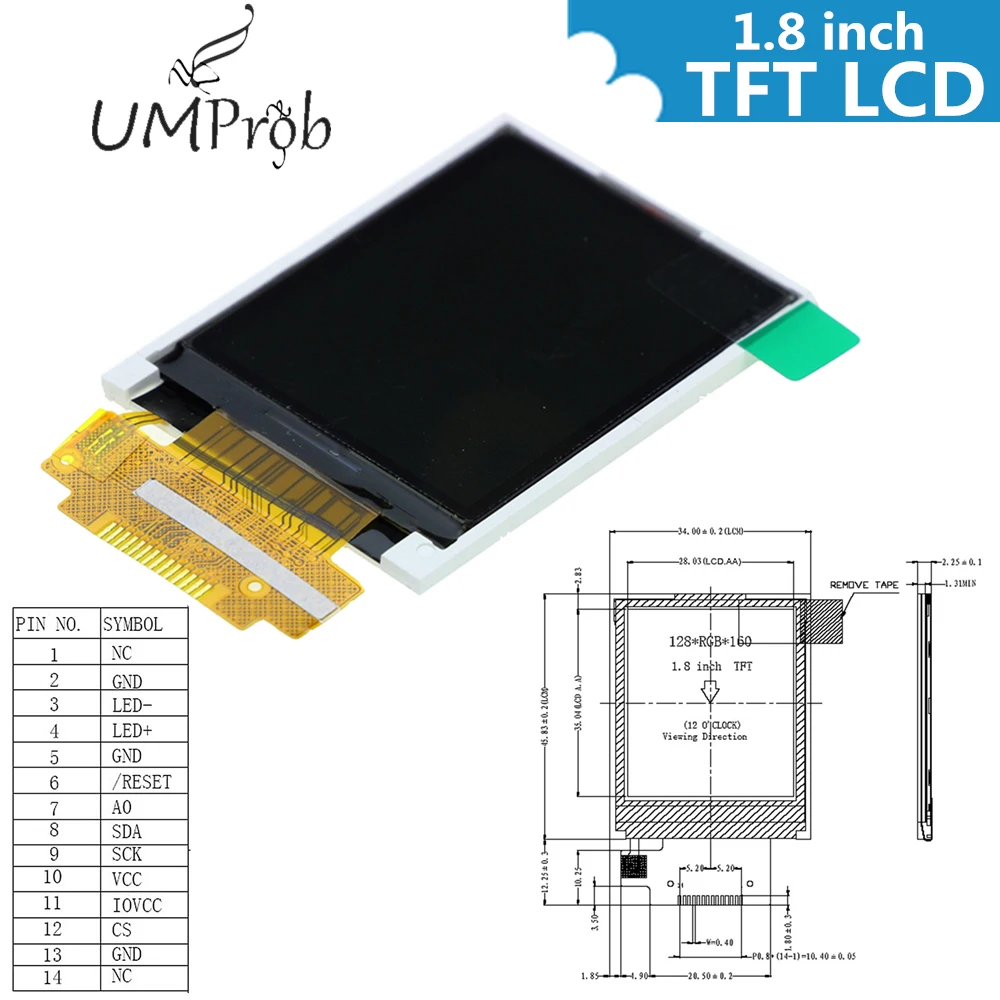 1.8" inch Color TFT LCD Display Module 128x160 Display ST7735 SPI ...