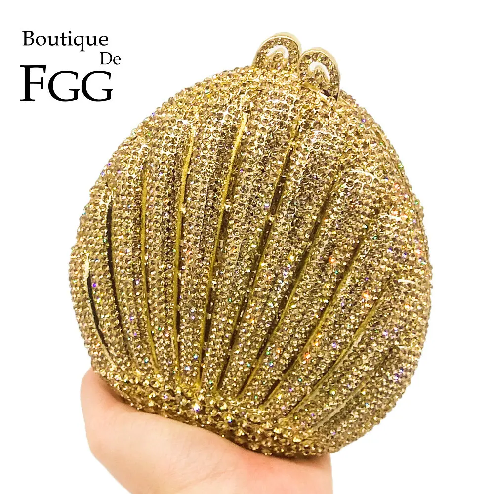 Boutique De FGG Shell Shape Women Gold Crystal Evening Clutch Bags ...
