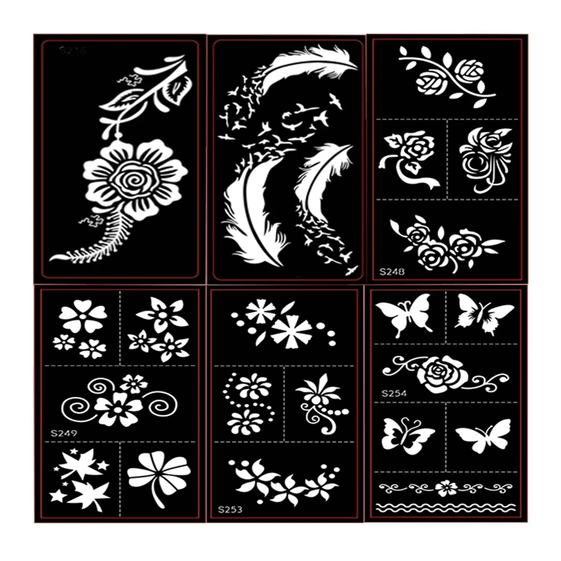Henna Tattoo Stencils Kit (12 Sheets),Self-Adhesive Butterfly/Feather ...