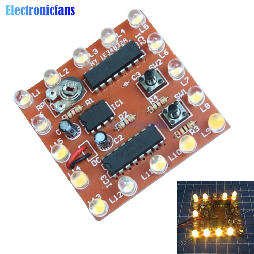 DIY Kit Electronic NE555+74HC595 16 Bit 16 Channel Light Water Flowing ...