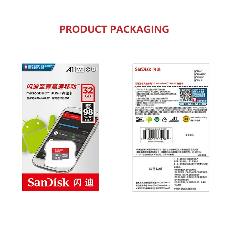 Sandisk микро SD карты A1 слот для карт памяти C10 98 МБ/с. 16 Гб ...