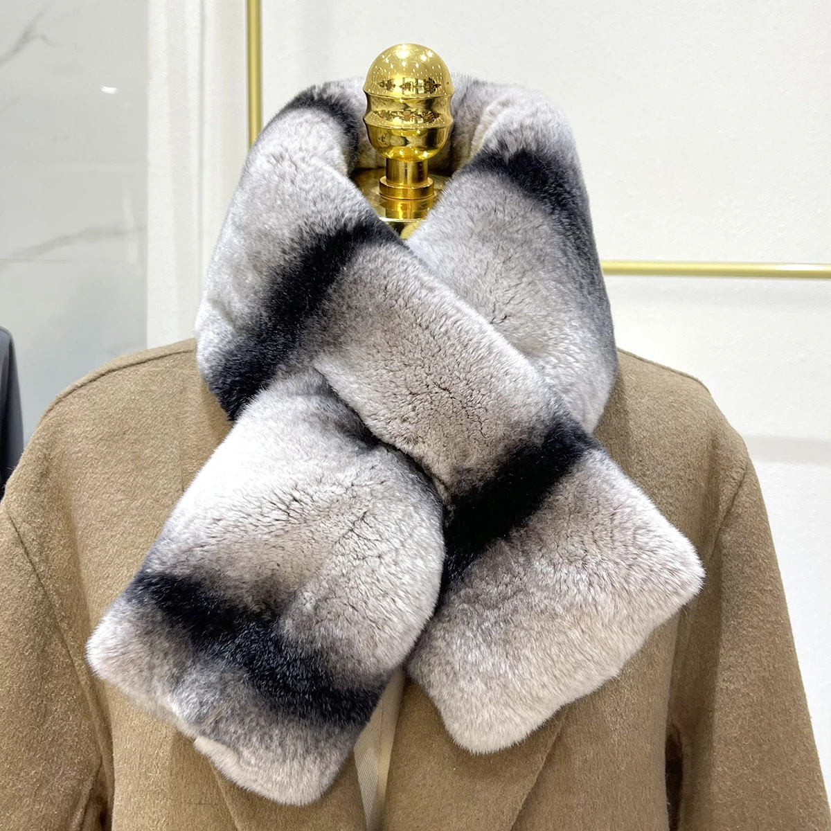 Women's Chinchilla Look Real Rex Rabbit Fur Scarf Neck Warmer Winter ...