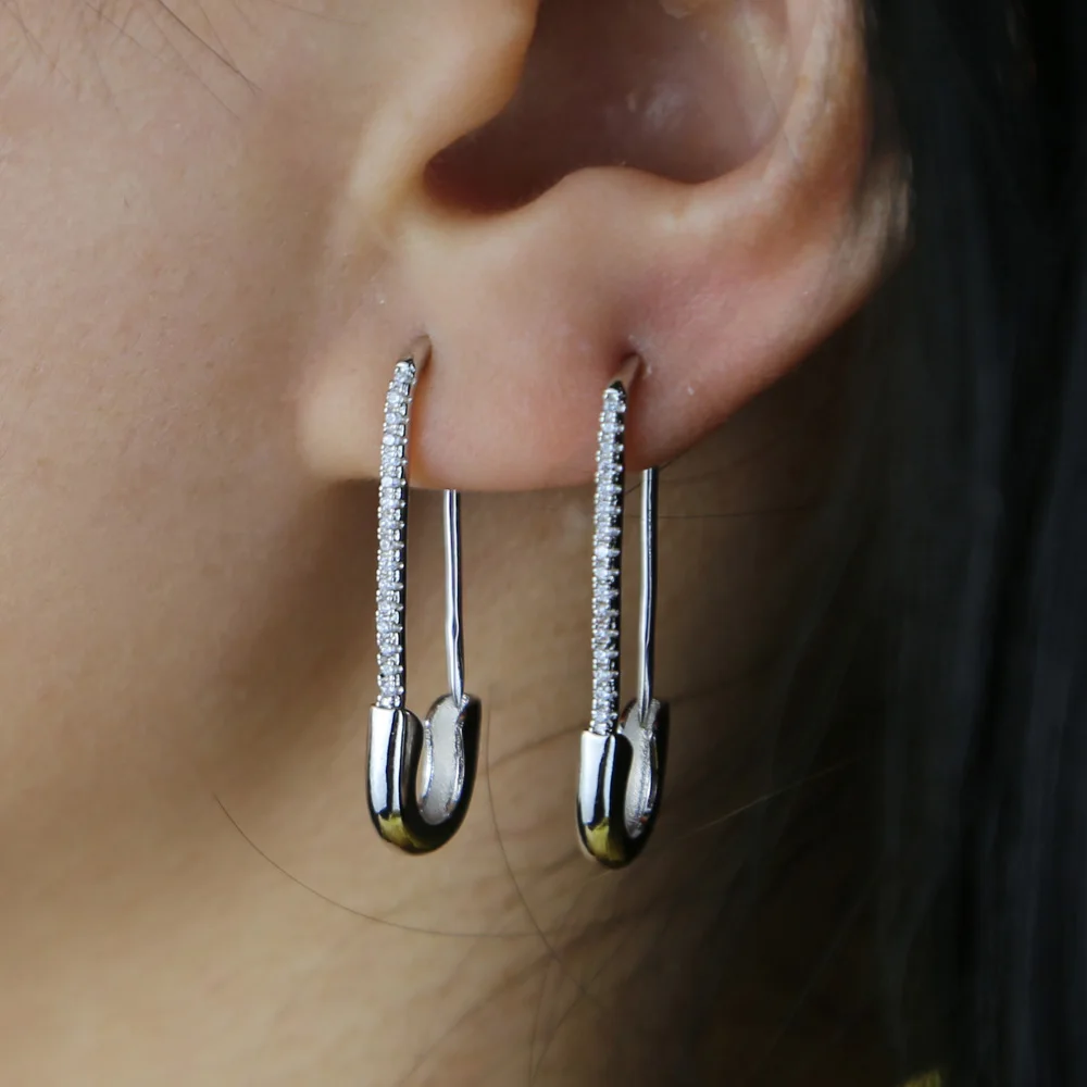 Silver Pins Earrings | Paperclip Earrings | Women Earrings | Cz Pin Earring | Stud Earring - 2 ...
