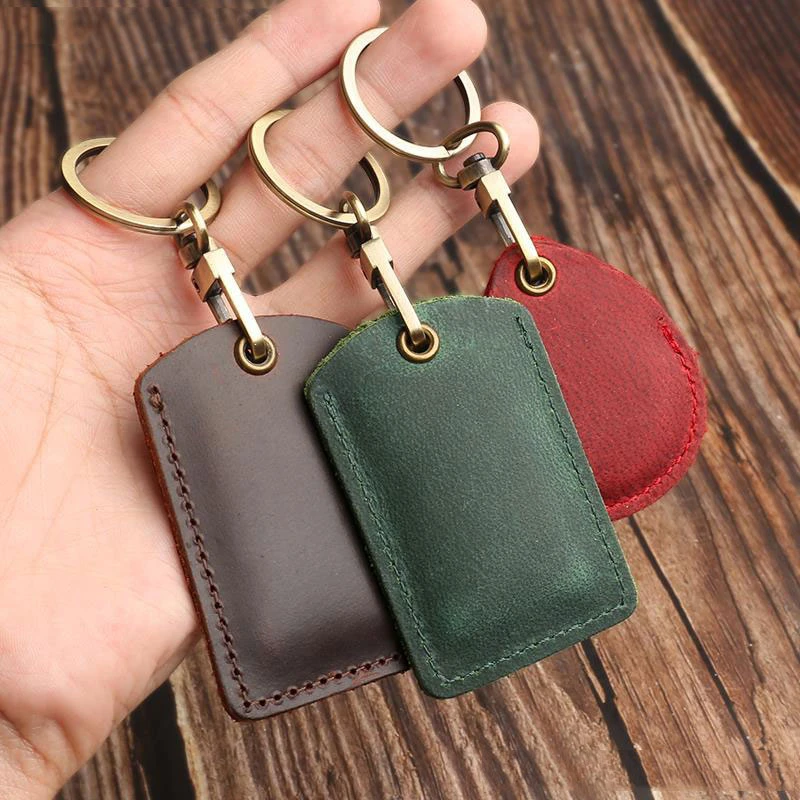 Leather Access Card Cover Keychain Pocket Bus Card Keychains Mobile ...