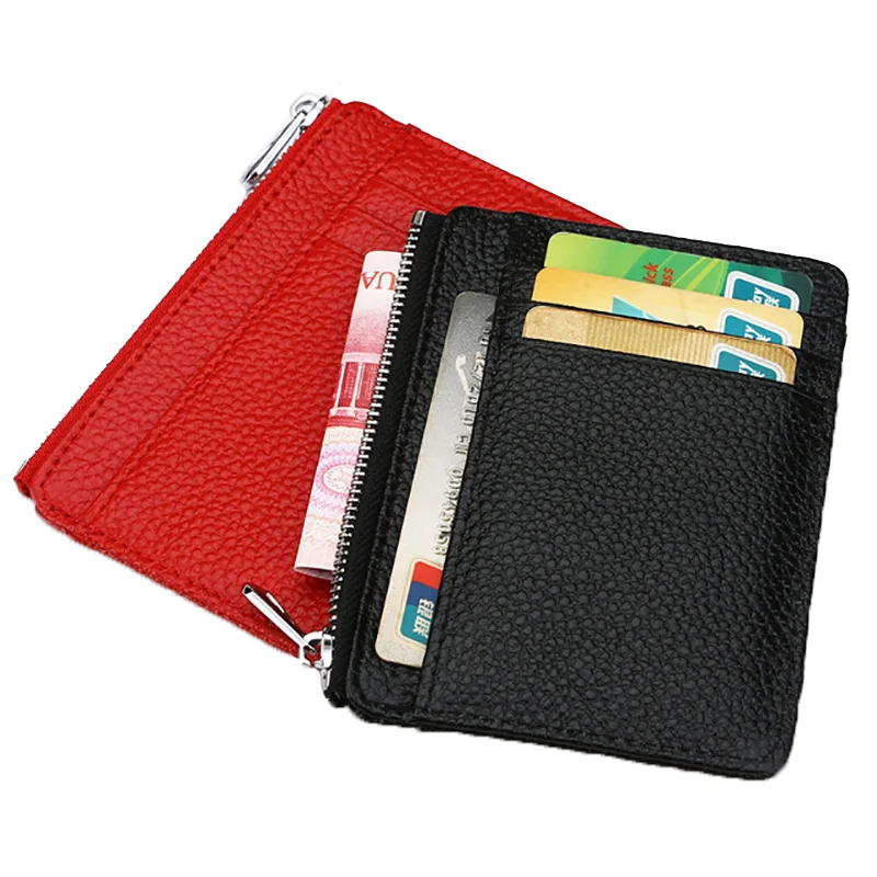Large Wide Genuine Leather ID Card Holder Zipper Business Bank Credit ...