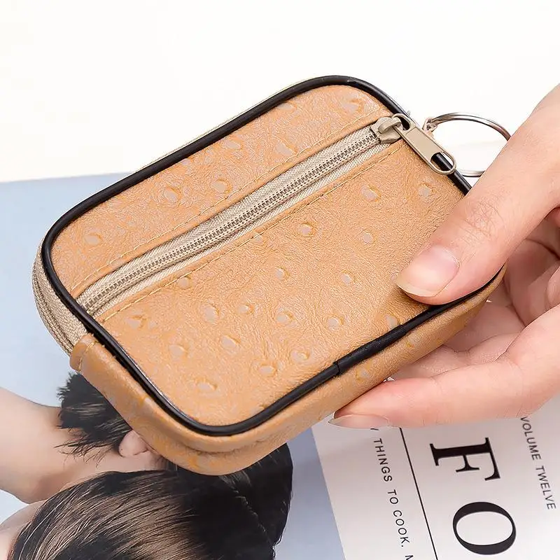 Fashion PU Coin Purse Square Ostrich Pattern Coin Purse Zippered Mini ...