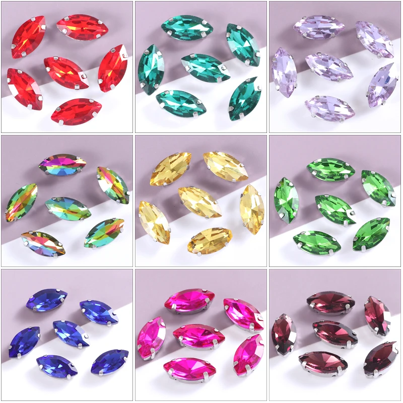 Glitter Rhinestones Sew On Crystal Glass Stones With Sliver Claw Strass ...