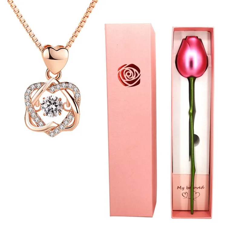 Double Heart Pendant Rose-Shaped Gift Box - Gifts for idea