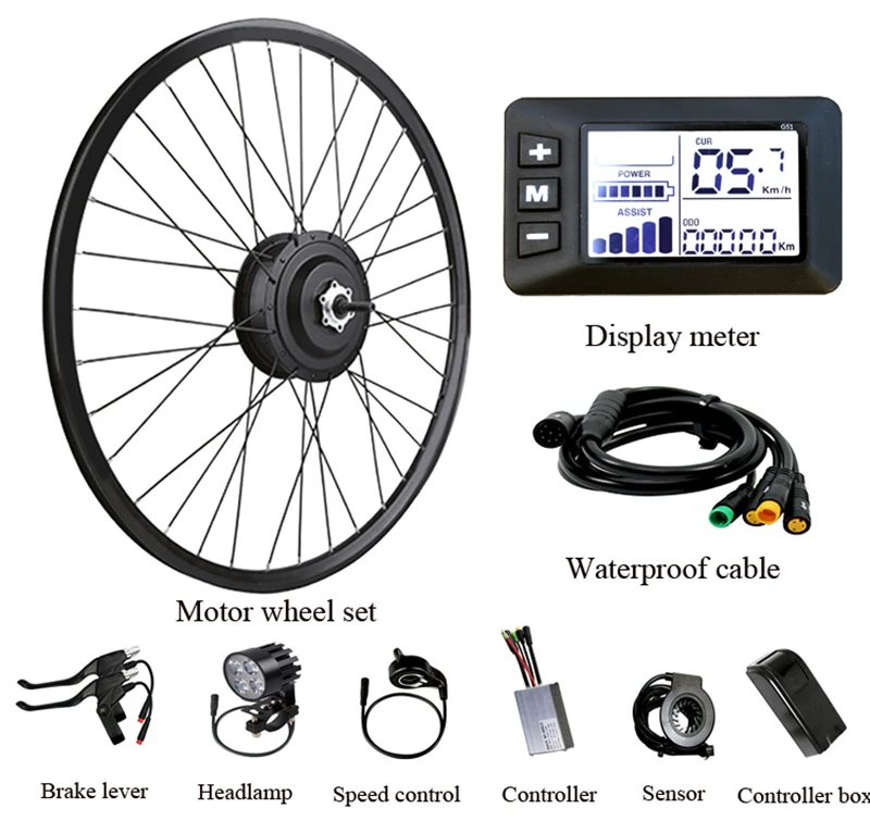 Electric-Bike-Conversion-Kit-Front-LCD-Display-Water-Proof-Cable-Wheel ...