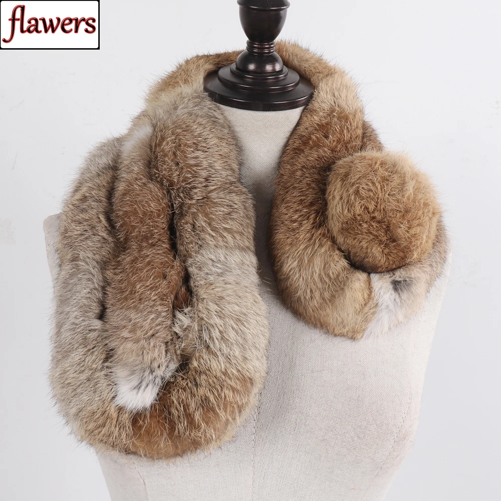 Women Fluffy Rabbit Fur Ring Scarf Winter Real Natural Rabbit Fur ...