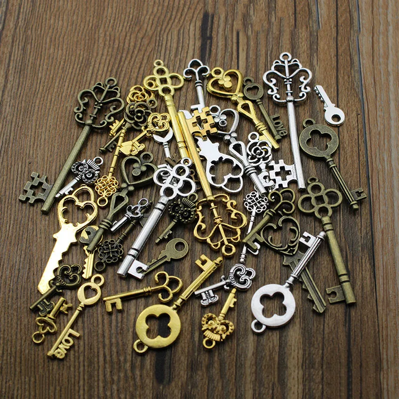 20pcs/lot Antique Silver Color Key Charms Pendants Bracelet Findings ...