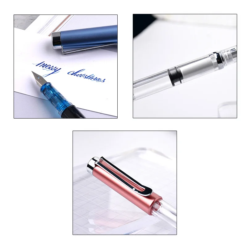 Piston Filler Fountain Pen Metallic Transparent EF F Nib Ink Pens for ...