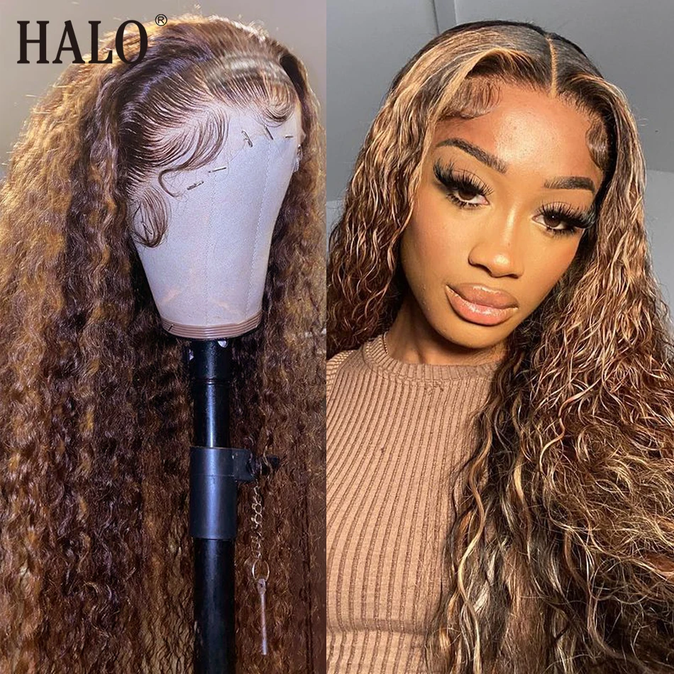 Curly Ombre Colored Highlight Wig Human Hair 13x4 Lace Frontal Wig 30 ...