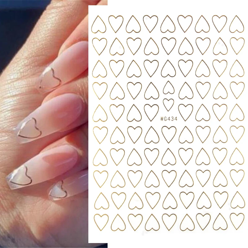 1pcs Hollow Love Heart Nail Stickers Self Adhesive Slider Transfer ...