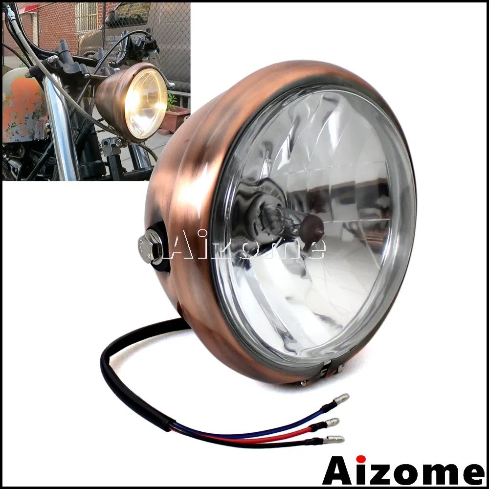 Vintage Motocycle H4 5" Headlamp Copper Headlight For Honda Suzuki ...